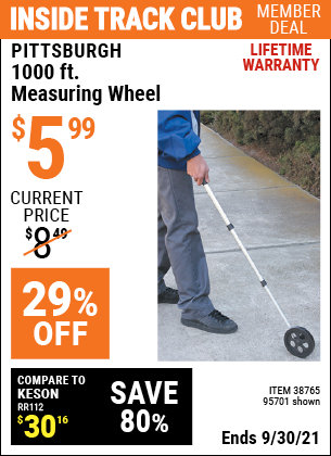 PITTSBURGH 1000 Ft. Measuring Wheel for $5.99 – Harbor Freight Coupons