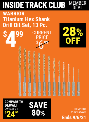 WARRIOR Titanium High Speed Steel Drill Bit Set 13 Pc. for $4.99 ...