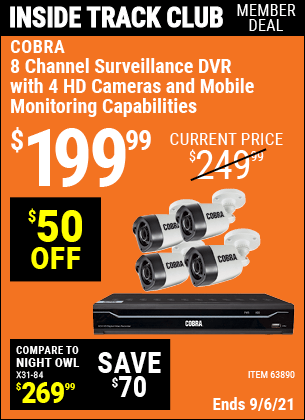 COBRA 8 Channel Surveillance DVR With 4 HD Cameras for $199.99 – Harbor ...