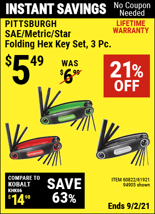 PITTSBURGH SAE/Metric/Torx Folding Hex Key Set 3 Pc. for $5.49 – Harbor ...