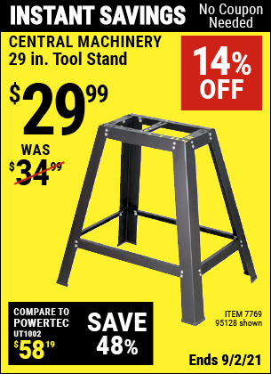 CENTRAL MACHINERY 29 In. Heavy Duty Tool Stand – Item 95128 / 07769 ...