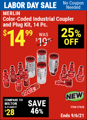 MERLIN Color-Coded Industrial Coupler And Plug Kit – 14 Pc. for $14.99 ...
