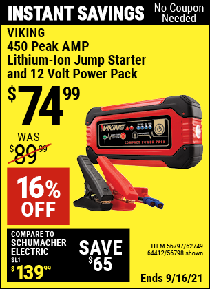 VIKING Lithium Ion Jump Starter and Power Pack for $74.99 – Harbor ...