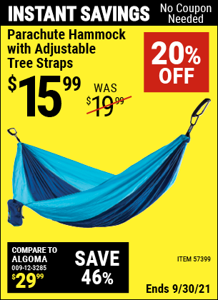 Parachute Hammock With Adjustable Tree Straps for $15.99 – Harbor ...
