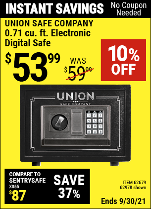 UNION SAFE COMPANY 0.71 cu. ft. Electronic Digital Safe for $53.99 ...