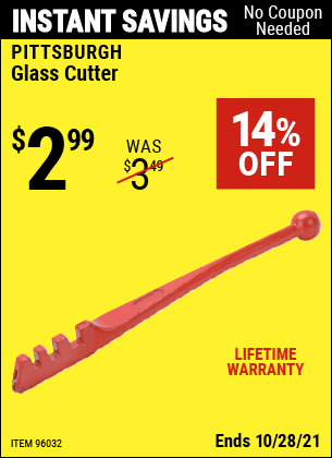 PITTSBURGH Glass Cutter for $2.99 – Harbor Freight Coupons