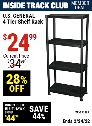 U.S. GENERAL 4-Tier Shelf Rack for $24.99 – Harbor Freight Coupons