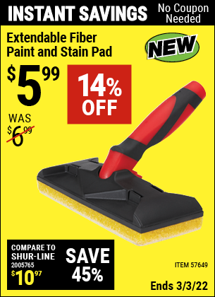 Extendable Fiber Paint and Stain Pad for $5.99 – Harbor Freight Coupons