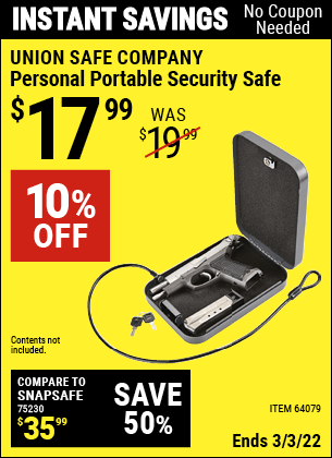 UNION SAFE COMPANY Personal Portable Security Safe for $17.99 – Harbor ...