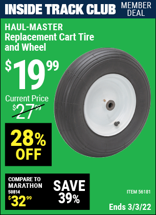 HAUL-MASTER Replacement Cart Tire and Wheel for $19.99 – Harbor Freight ...