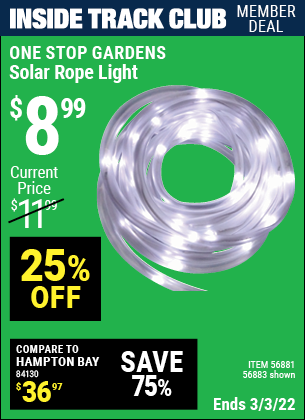 ONE STOP GARDENS Solar Rope Light for $8.99 – Harbor Freight Coupons