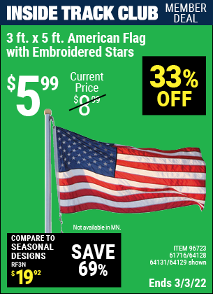3 Ft. X 5 Ft. American Flag With Embroidered Stars for $5.99 – Harbor ...