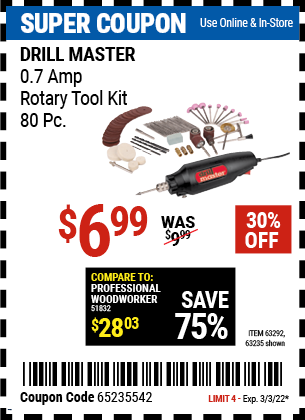 DRILL MASTER Rotary Tool Kit 80 Pc. for $6.99 – Harbor Freight Coupons