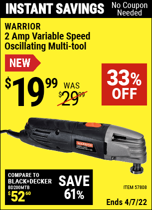 WARRIOR 2 Amp Variable Speed Oscillating Multi-Tool for $19.99 – Harbor ...