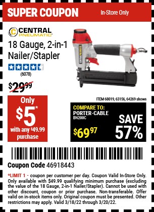 CENTRAL PNEUMATIC 18 Gauge 2-in-1 Air Nailer/Stapler for $5 – Harbor ...