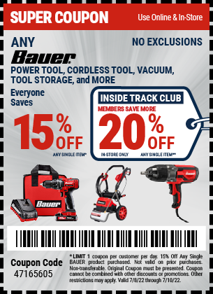 Coupon: 15% Off All Bauer thru 7/10 – Harbor Freight Coupons