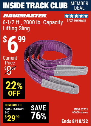 HAUL-MASTER 6-1/2 ft. 2000 lbs. Capacity Lifting Sling for $6.99 ...