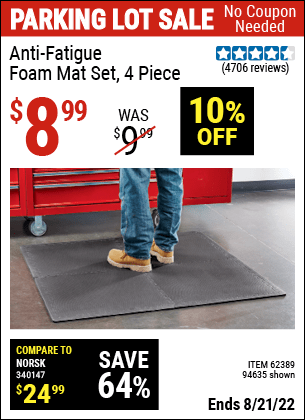 HFT Anti-Fatigue Foam Mat Set 4 Pc. for $8.99 – Harbor Freight Coupons