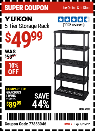 YUKON 5 Tier Storage Rack for $49.99 – Harbor Freight Coupons