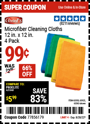 GRANT’S Microfiber Cleaning Cloth 12 in. x 12 in. 4 Pk. for $0.99 ...