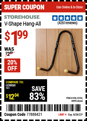 STOREHOUSE V-Shape Hang-All for $1.99 – Harbor Freight Coupons