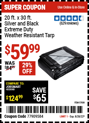 HFT 20 Ft. X 30 Ft. Silver & Black Extreme Duty Weather Resistant Tarp ...