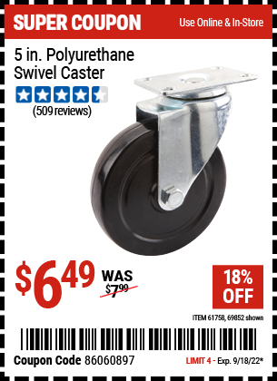 5 in. Polyurethane Heavy Duty Swivel Caster for $6.49 – Harbor Freight ...
