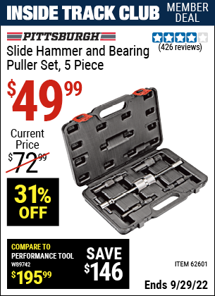 PITTSBURGH AUTOMOTIVE Slide Hammer and Bearing Puller Set 5 Pc. for $49 ...