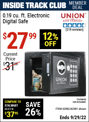 UNION SAFE COMPANY 0.19 Cubic Ft. Electronic Digital Safe for $27.99 ...