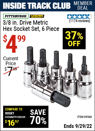 PITTSBURGH 3/8 in. Drive Metric Hex Socket Set 6 Pc. for $4.99 – Harbor ...