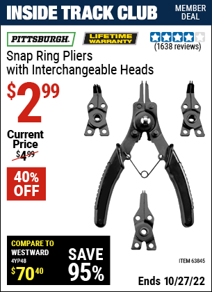 PITTSBURGH Snap Ring Pliers with Interchangeable Heads for $2.99 ...