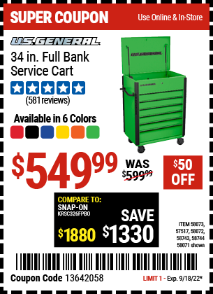 U.S. GENERAL 34 in. Full Bank Service Cart ? Black for $549.99 – Harbor ...