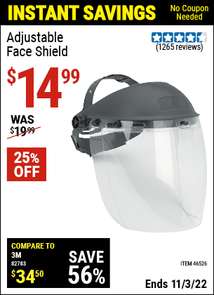 SAS SAFETY CORP Adjustable Face Shield for $14.99 – Harbor Freight Coupons
