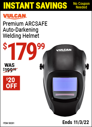 VULCAN Premium ARCSAFE Auto-Darkening Welding Helmet – Item 58201 ...