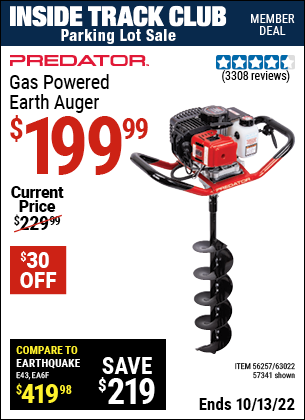 PREDATOR Gas Powered Earth Auger for $199.99 – Harbor Freight Coupons