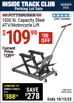 PITTSBURGH AUTOMOTIVE 1500 lb. Capacity ATV/Motorcycle Lift for $109.99 ...