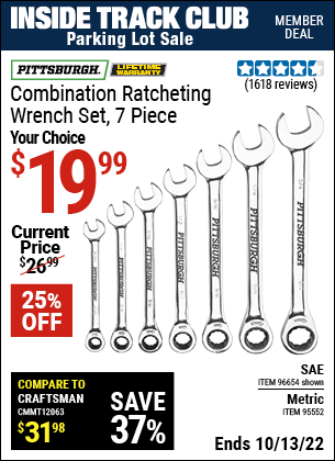 PITTSBURGH Metric or SAE Combination Ratcheting Wrench Set 7 Pc. for ...