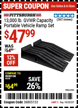 PITTSBURGH AUTOMOTIVE 13000 Lb. Portable Vehicle Ramp Set for $47.99 ...