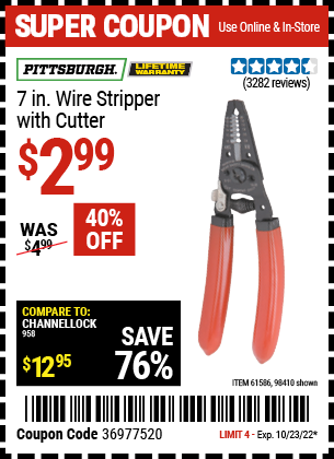 PITTSBURGH 7 in. Wire Stripper with Cutter for $2.99 – Harbor Freight ...
