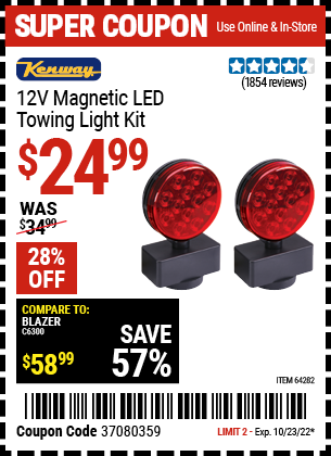 KENWAY 12V Magnetic LED Towing Light Kit for $24.99 – Harbor Freight ...