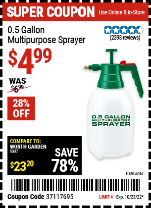 0.5 gallon Multi-Purpose Sprayer for $4.99 – Harbor Freight Coupons