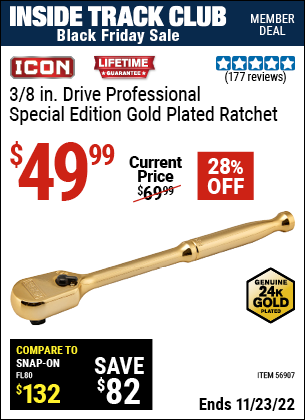 ICON 3/8 in. Drive Professional Ratchet ? Genuine 24 Karat Gold Plated ...