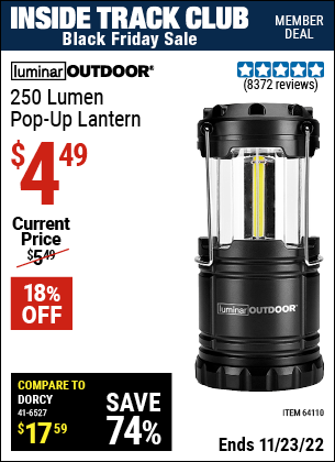 LUMINAR OUTDOOR 250 Lumen Compact Pop-Up Lantern for $4.49 – Harbor ...