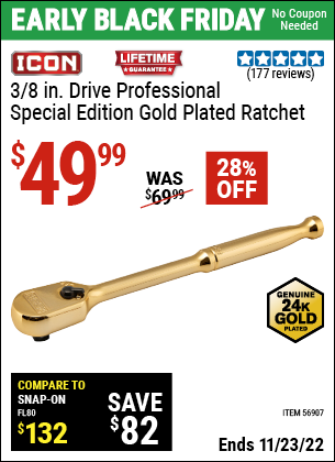 ICON 3/8 in. Drive Professional Ratchet ? Genuine 24 Karat Gold Plated ...