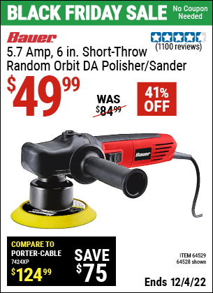 BAUER 8mm Random Orbit 6 In. DA Polisher/Sander for $49.99 – Harbor ...