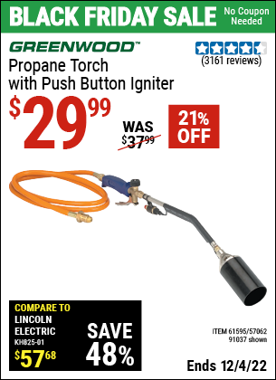 GREENWOOD Propane Torch with Push Button Igniter for $29.99 – Harbor ...
