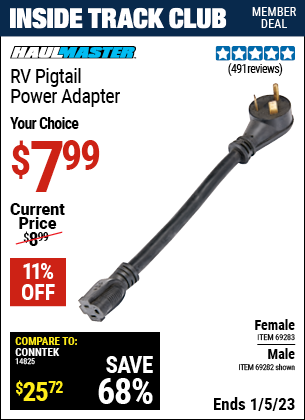 HAUL-MASTER 30 Amp Male to 15 Amp Female RV Pigtail Power Adapter ...