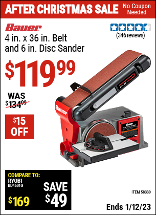 BAUER 4 In. X 36 In. Belt And 6 In. Disc Sander for $119.99 – Harbor ...