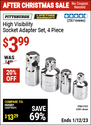 PITTSBURGH High Visibility Socket Adapter Set – 4 Pc. – Item 62851 / ...