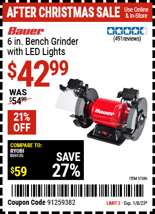 BAUER 6 in. Bench Grinder with LED Lights – Item 57286 – Harbor Freight ...